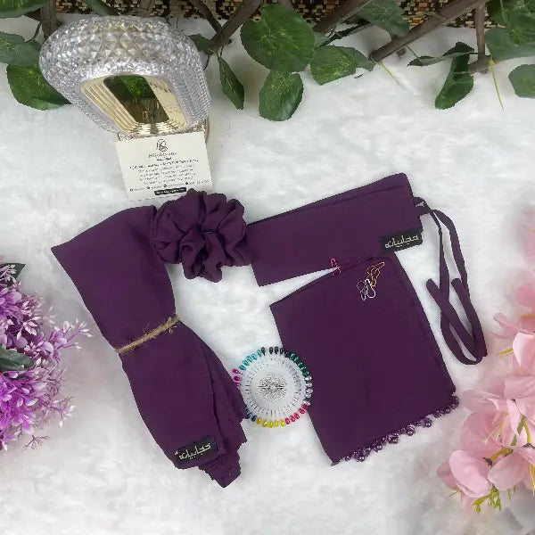 Dark Purple Saudi Niqab with Beads Set (HB-40) | Elegant Beaded Double ...